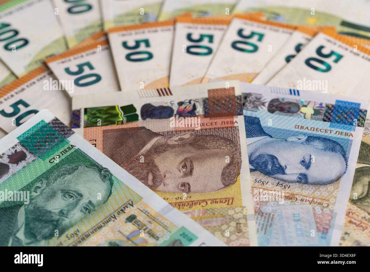 Bulgarian Leva and Euro Banknotes Scattered Full Frame Background Stock ...