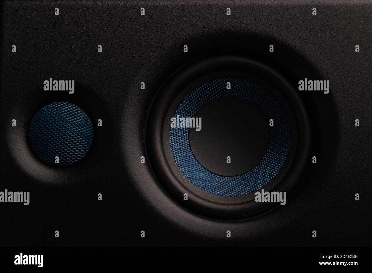 Close Up Audio Speaker or Woofer Cone with Blue Mesh Detail Stock Photo ...