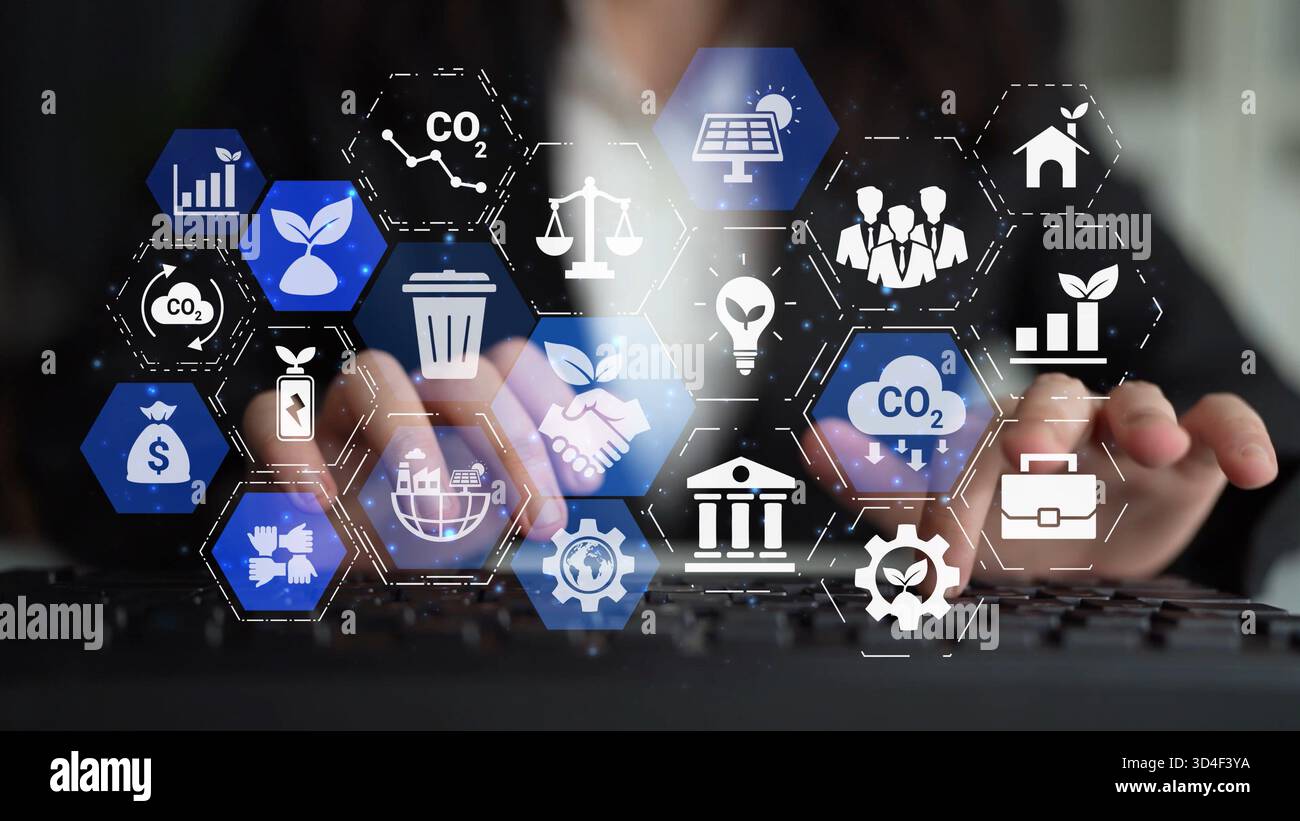 ESG icons show environmental impact, social responsibility, and ...