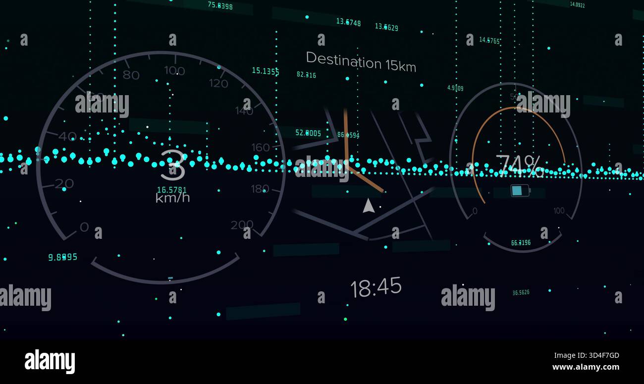 Displaying HUD telemetry in cockpit, showing left speed km or h, right ...