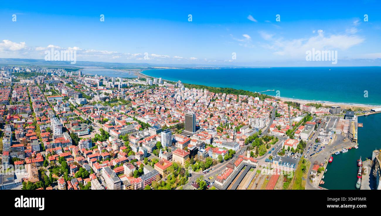 Burgas city centre aerial panoramic view. Burgas is the fourth largest ...