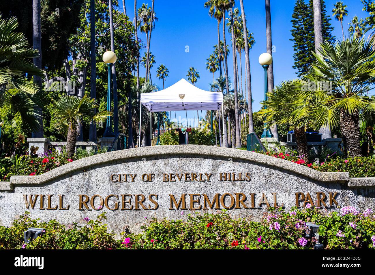 Sign at the entrance to Will Rogers Memorial Park in Beverly Hills, Los ...