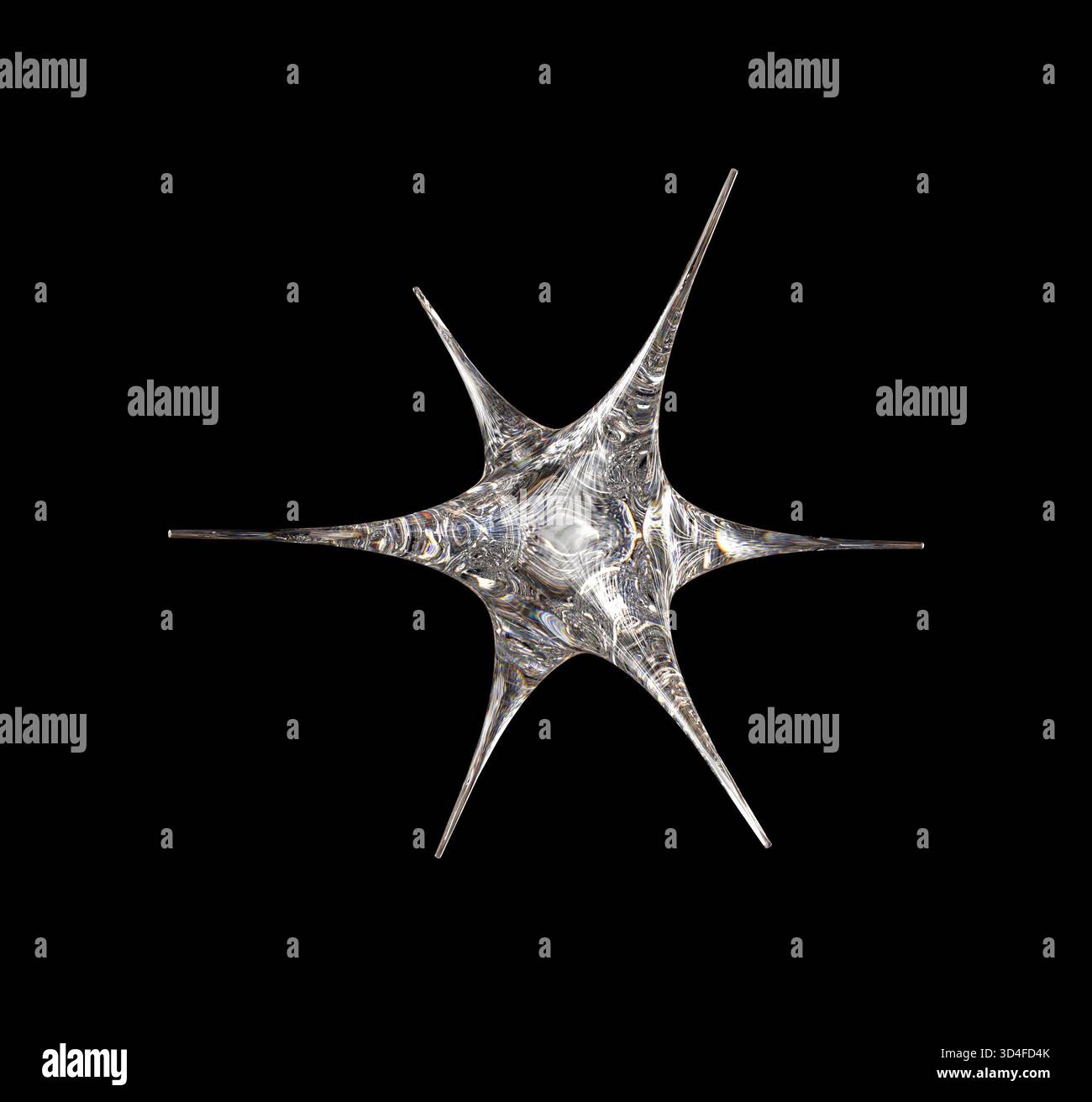 Glass star-shaped crystal with six radiant arms displaying optical ...