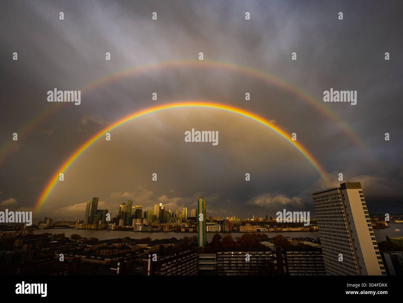 London, UK. 10th November, 2025. UK Weather: A massive double rainbow ...