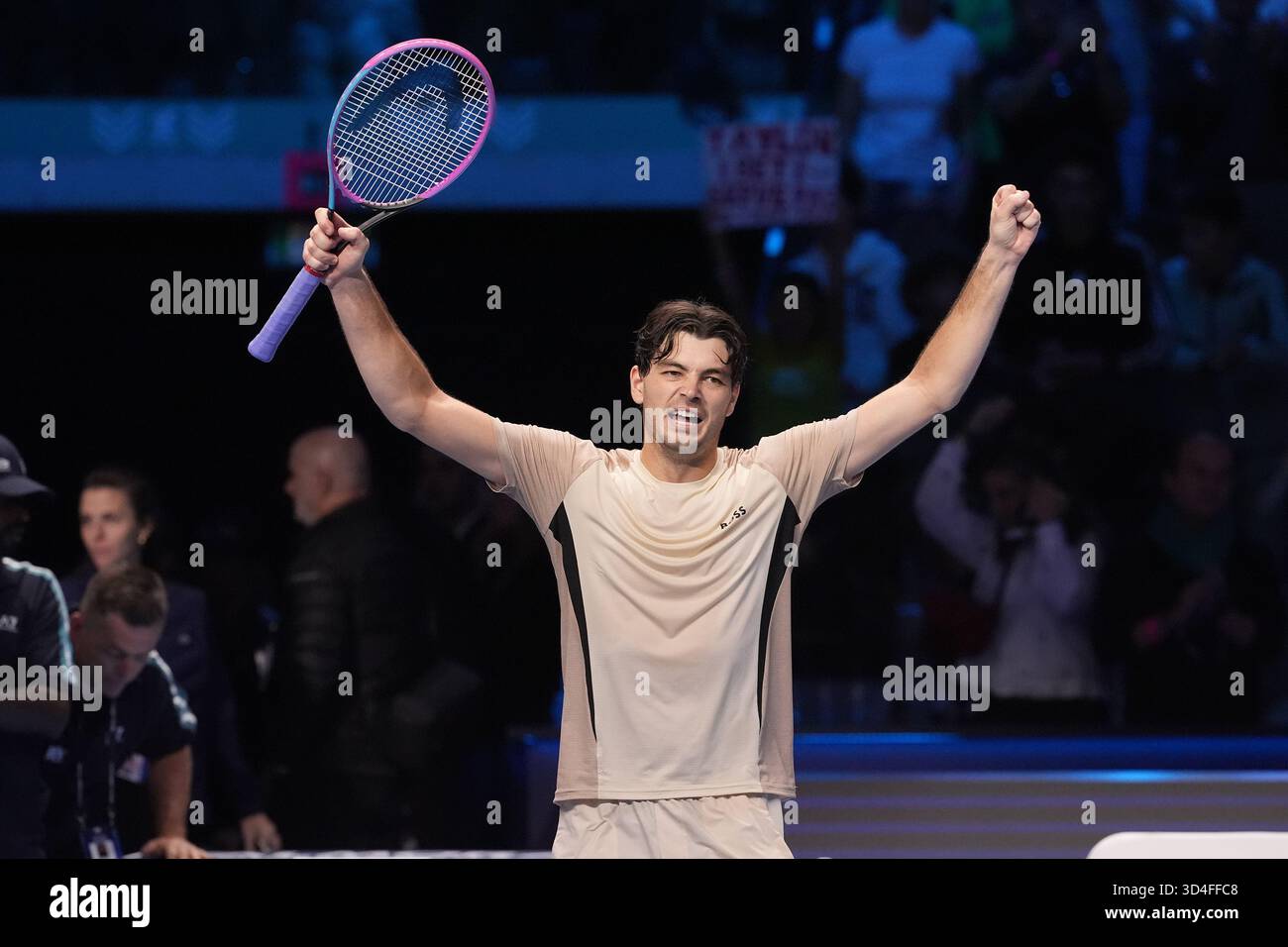 Taylor Fritz (USA) celebrates the victory of the match againts Lorenzo ...