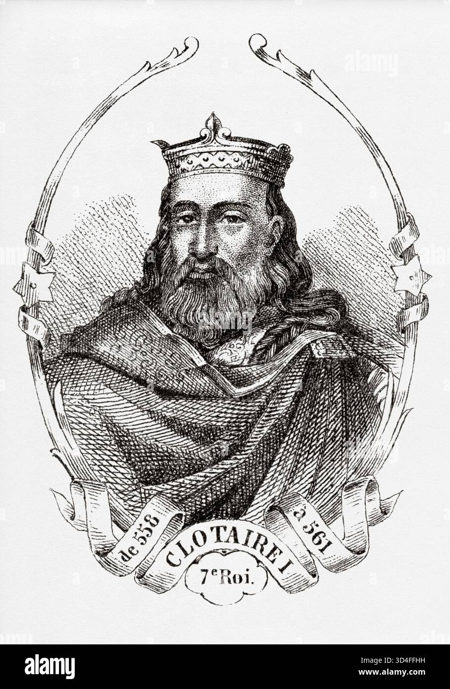 Portrait of Chlothar I the Old or Clotaire (467-562) King of the Franks ...