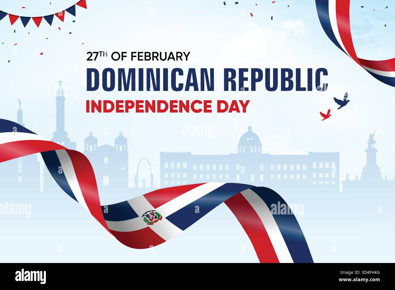 Dominican Republic Flag Waving On Skyline Background. Independence Day ...