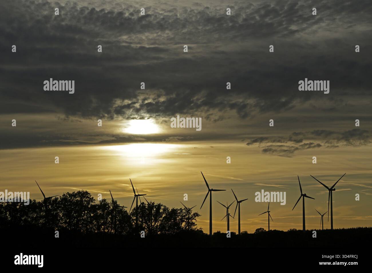 Sunset, wind power plants, clouds, Suedergellersen, Samtgemeinde ...