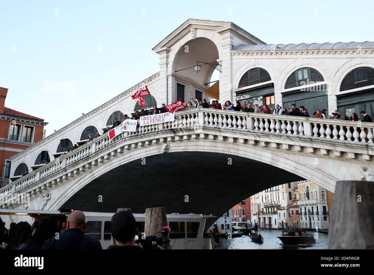 Workers and orchestra members of Venice’s La Fenice theater, joined by ...