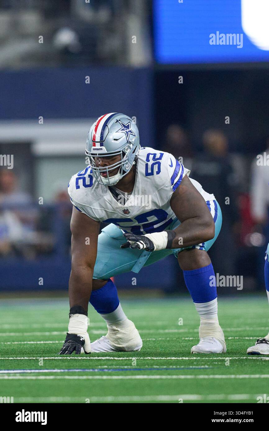 Dallas Cowboys guard Tyler Booker (52) lines up for a play during an ...