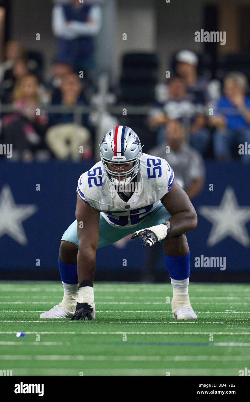 Dallas Cowboys guard Tyler Booker (52) lines up for a play during an ...