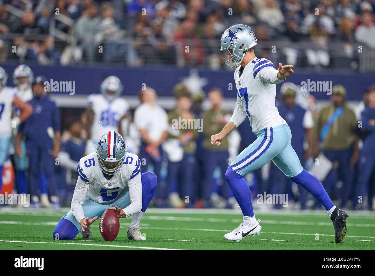 Dallas Cowboys place kicker Brandon Aubrey (17), with Bryan Anger ...
