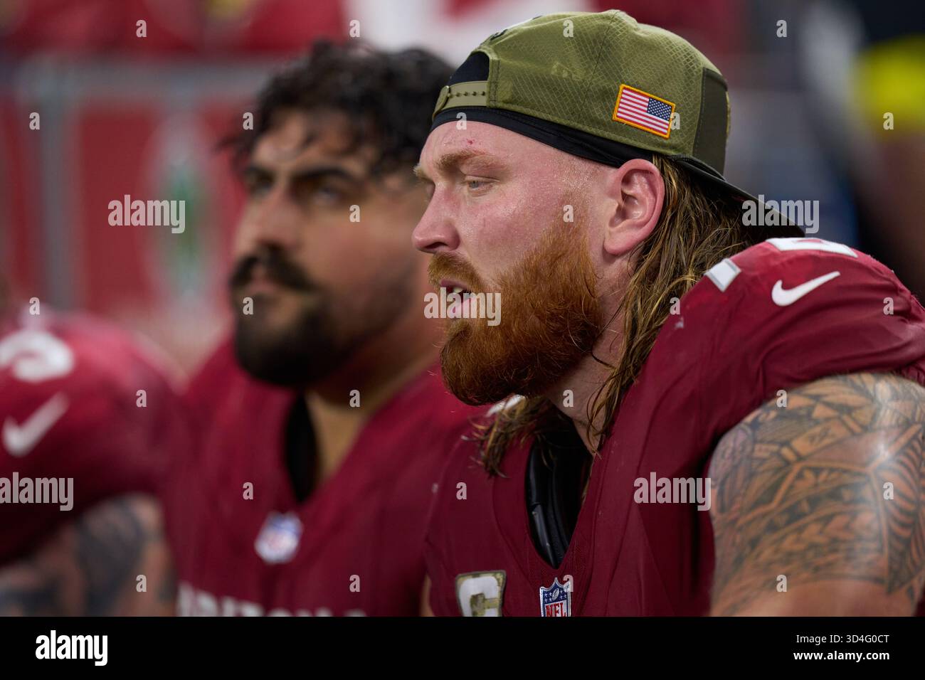 Arizona Cardinals guard Hjalte Froholdt (72) sits on the bench during ...