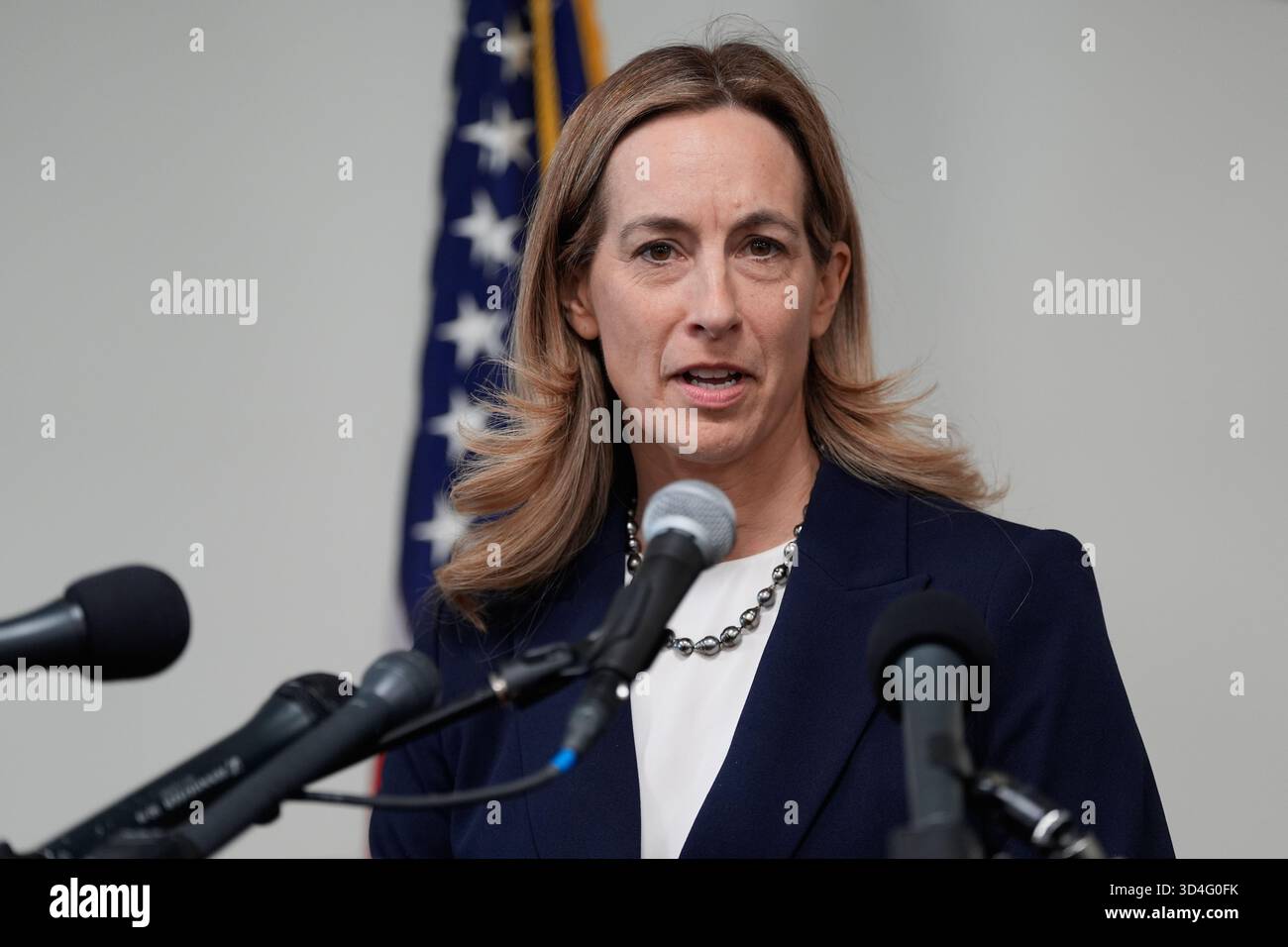 New Jersey Governor-elect Mikie Sherrill talks to reporters during a ...