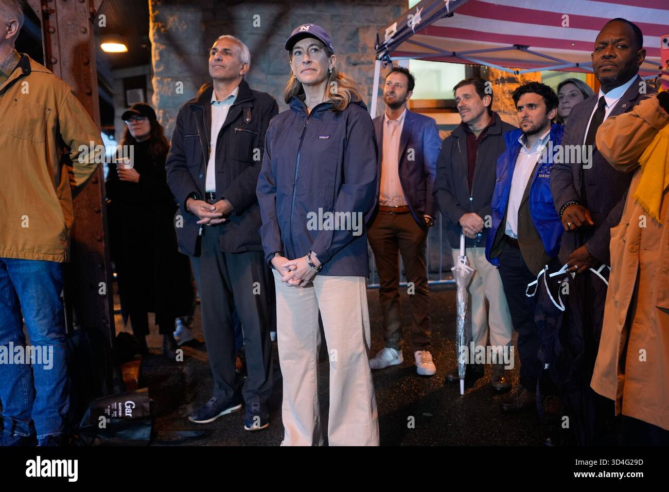 New Jersey gubernatorial candidate Mikie Sherrill, center, waits to ...