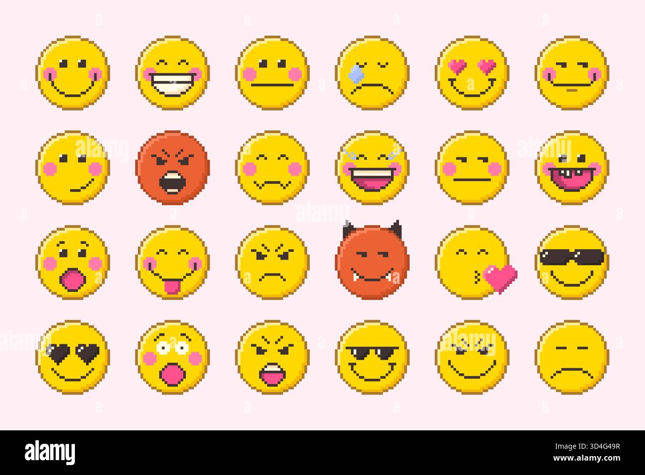 Pixel Art Emojis Set. Isolated Retro Clip Art Stock Vector Image & Art ...