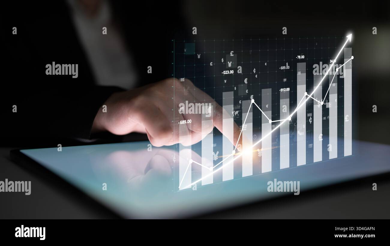 Business professional exploring network graph hi-res stock photography ...