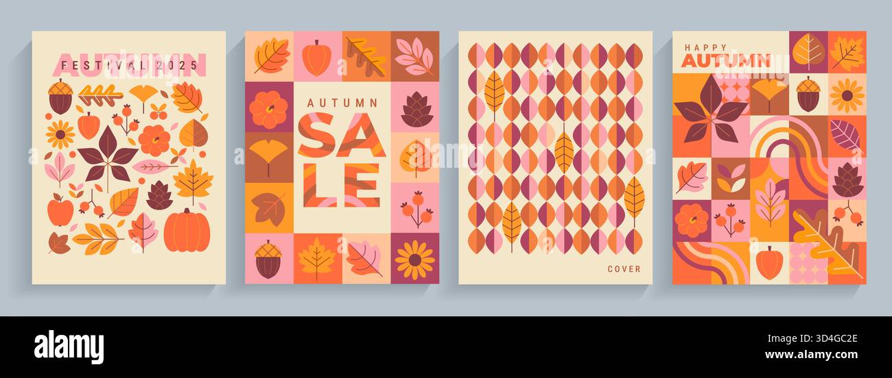 Set bright Autumn cards for greeting autumn,sales or fall festival ...