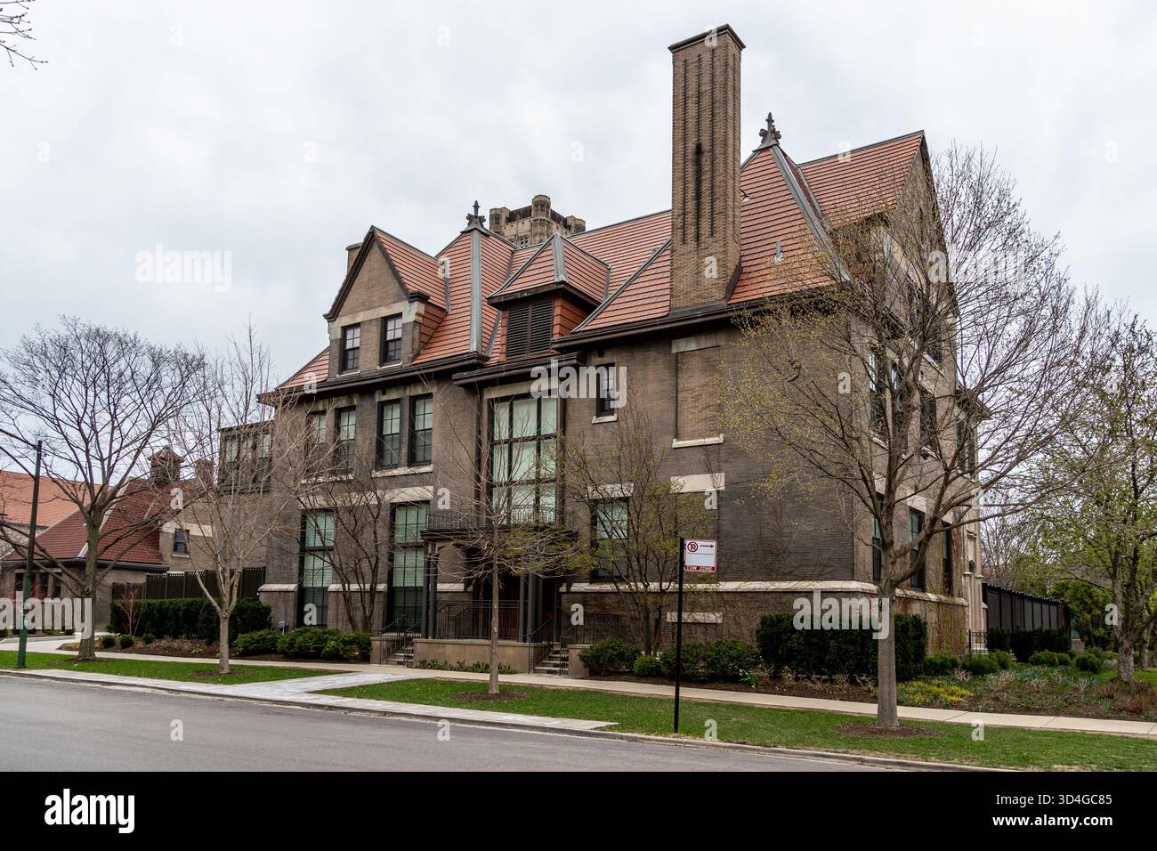 A stately, historic brick building in Chicago, Illinois, is the focal ...