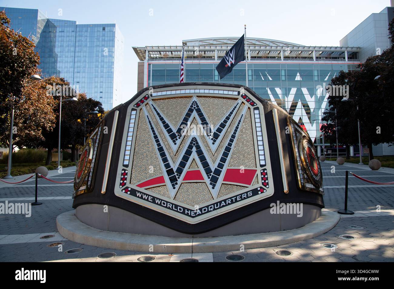 STAMFORD, CT - NOVEMBER 02: A general view of the WWE Belt Statue on ...