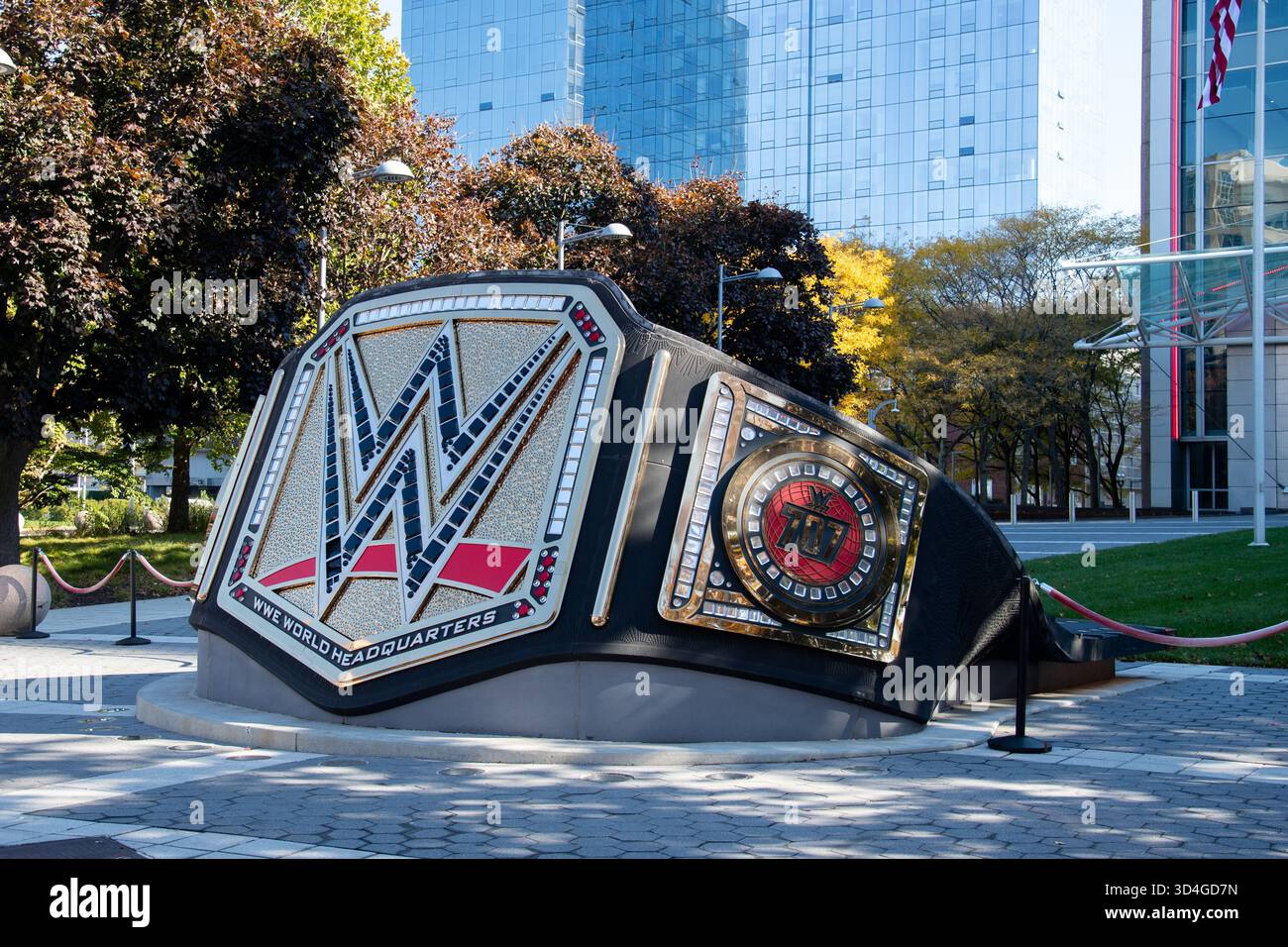STAMFORD, CT - NOVEMBER 02: A general view of the WWE Belt Statue on ...