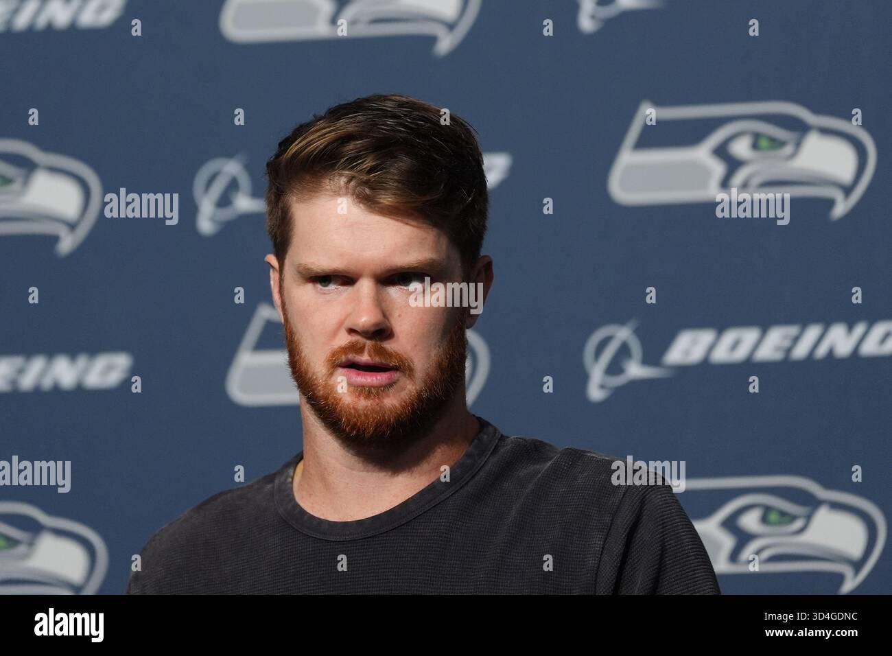 Seattle Seahawks quarterback Sam Darnold speaks during a press ...