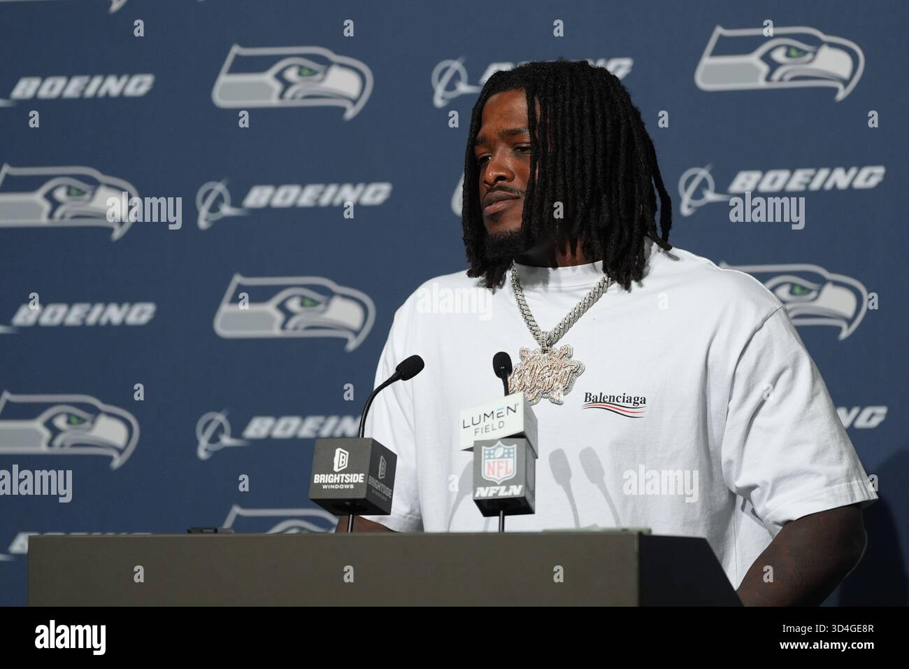 Seattle Seahawks linebacker Tyrice Knight speaks during a press ...