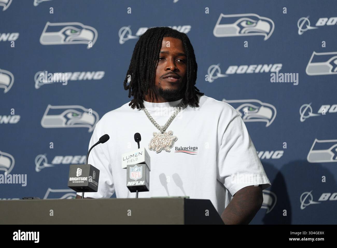 Seattle Seahawks linebacker Tyrice Knight speaks during a press ...