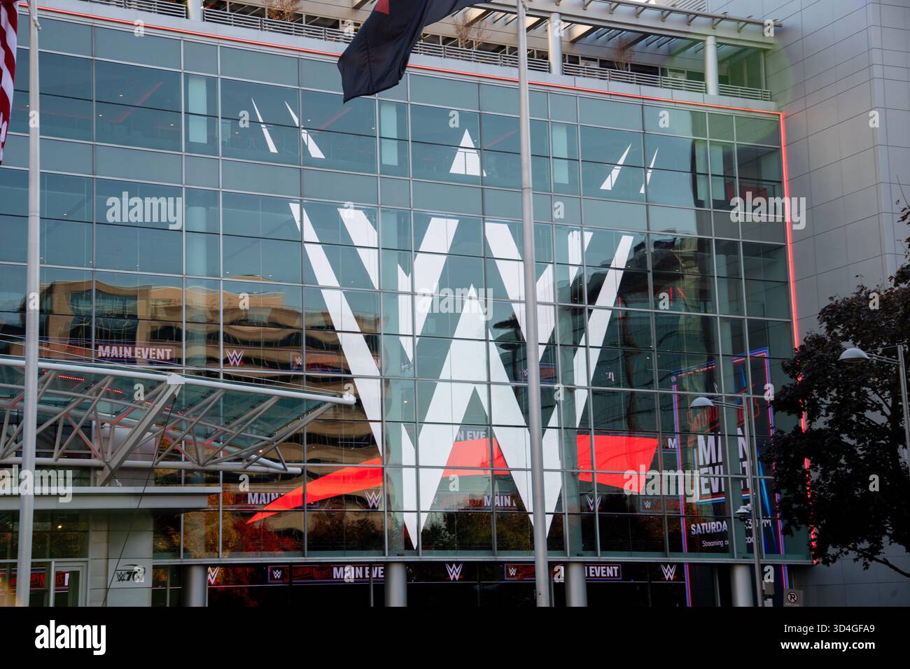 STAMFORD, CT - NOVEMBER 02: A general view of the WWE logo on November ...