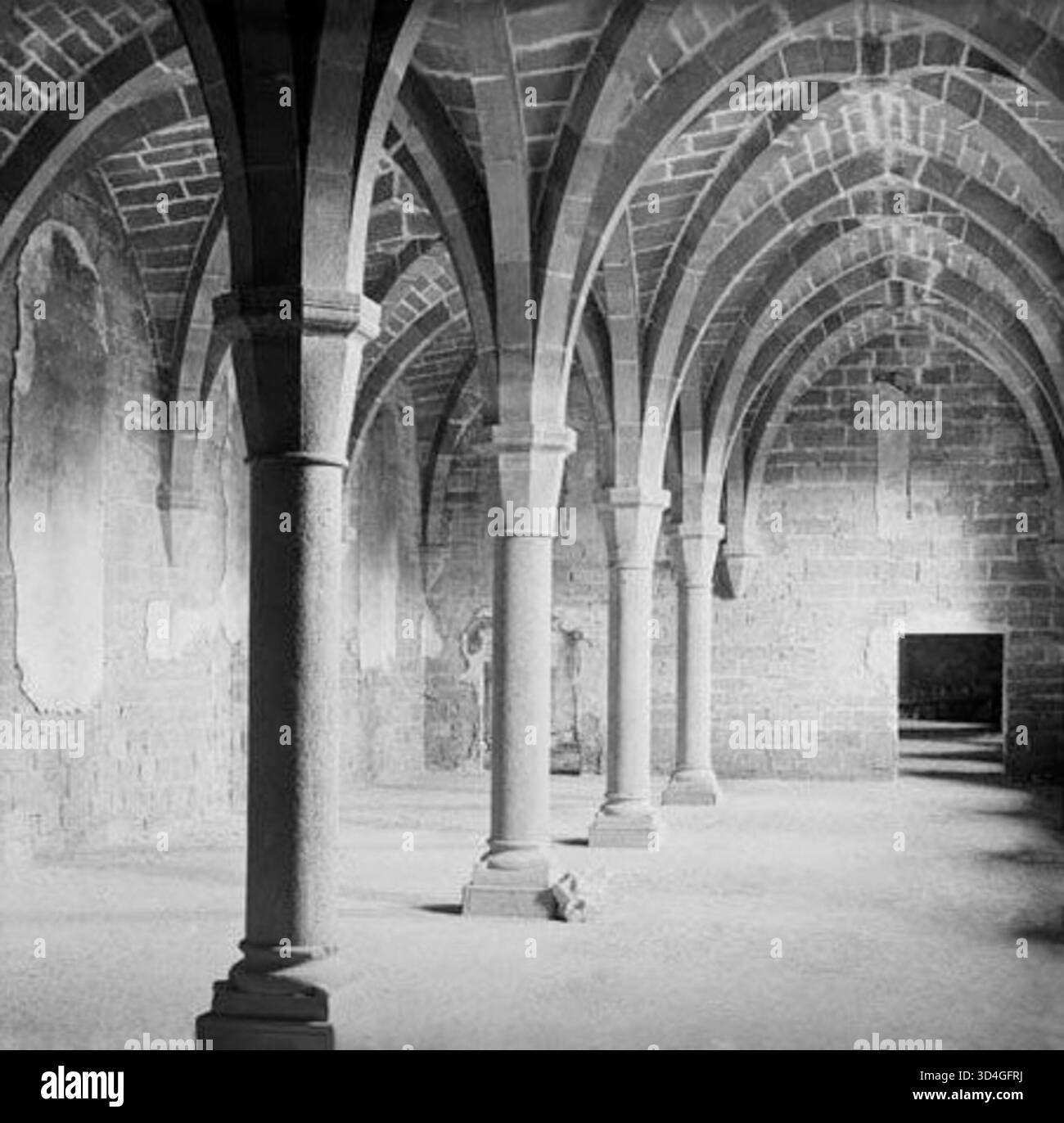 Restored photograph of the library room in Poblet Monastery, captured ...