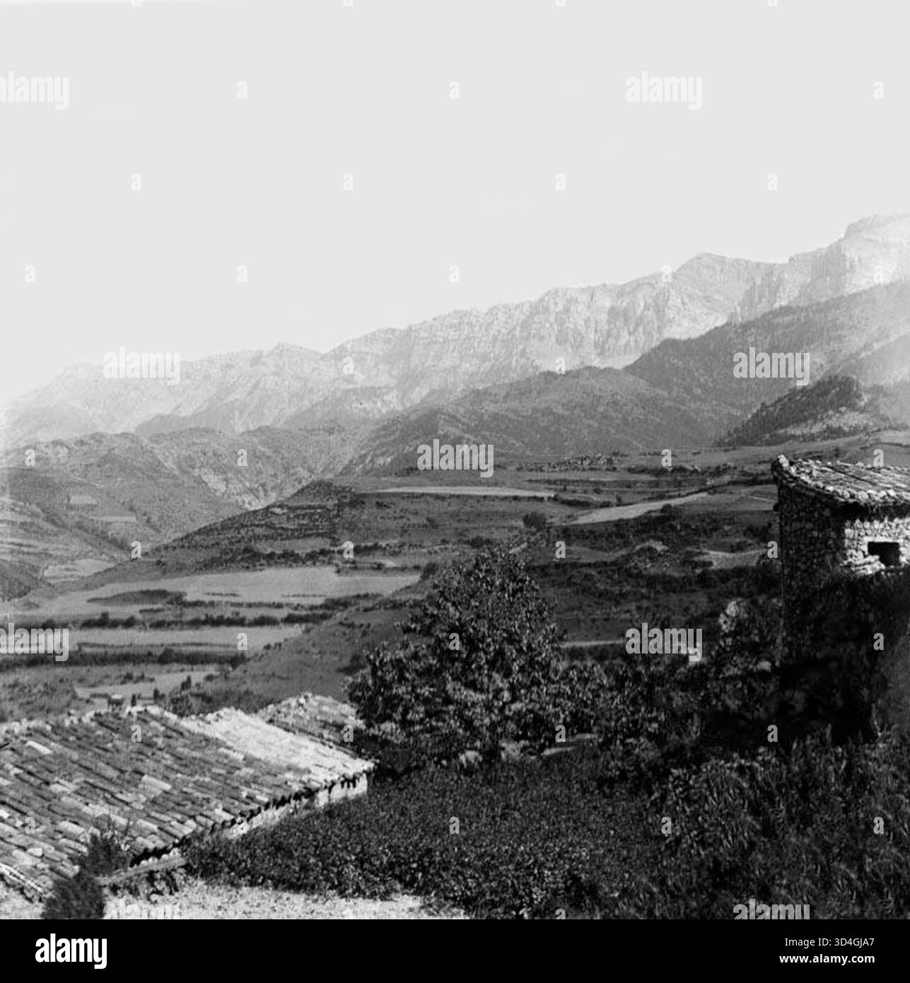 This restored image shows the Cadí mountains as viewed from Estana ...