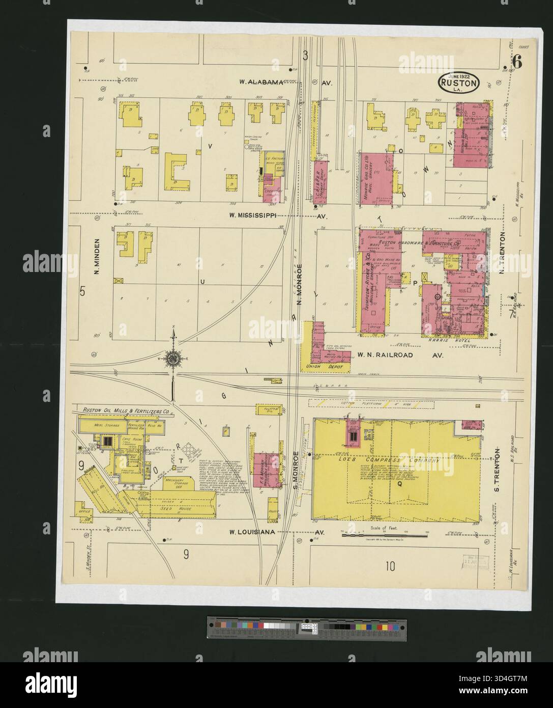 June 1922 map of Ruston, Louisiana by Sanborn, detailing structures ...