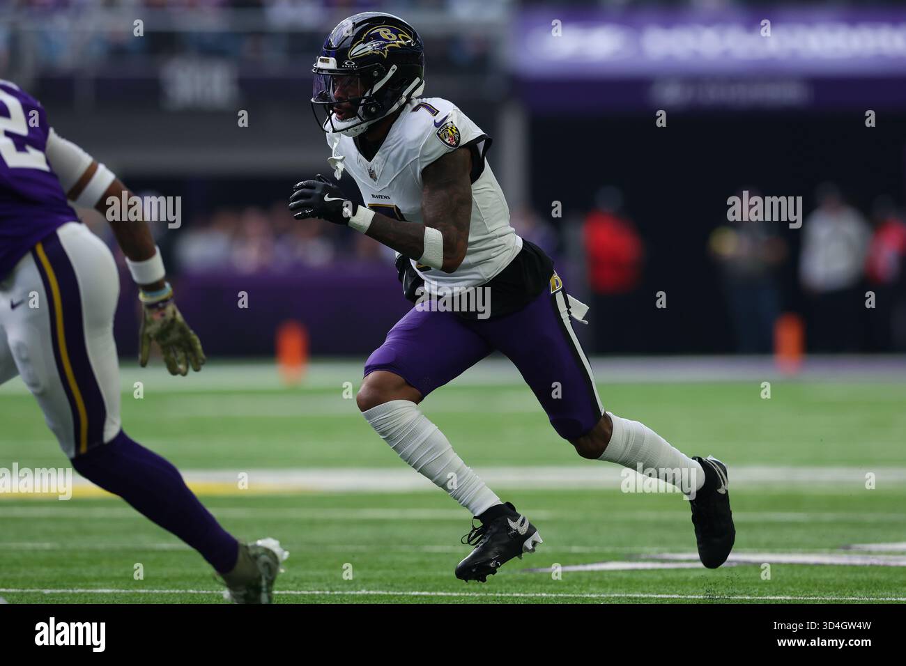 Baltimore Ravens wide receiver Rashod Bateman (7) runs a route against ...