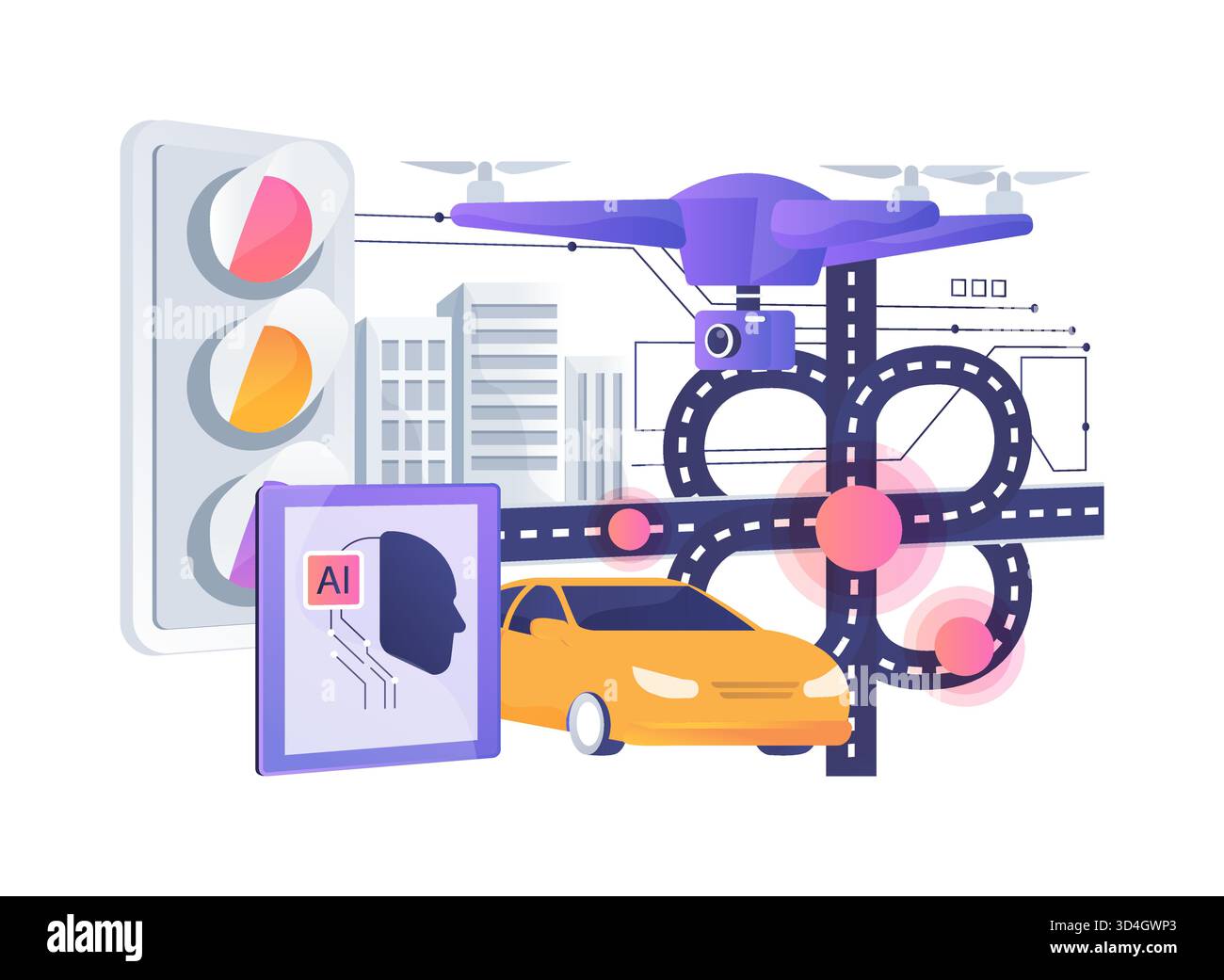 AI Traffic Control Drones abstract concept vector illustration Stock ...