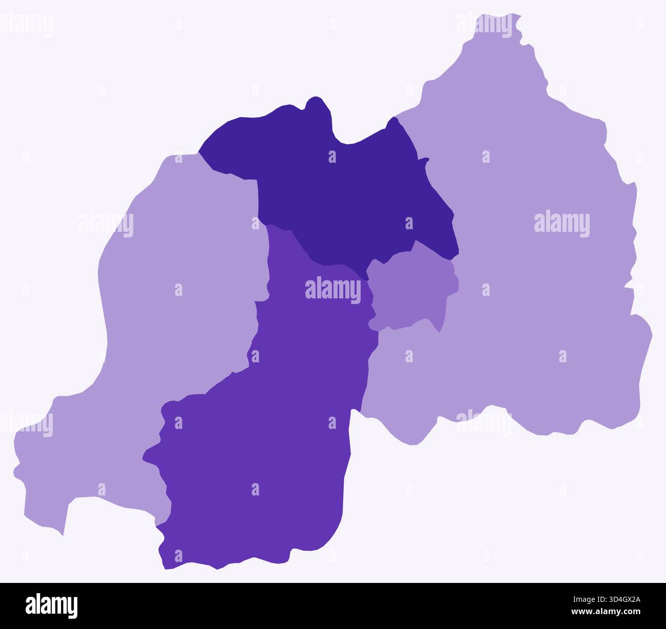 Map of Rwanda with regions. Just a simple country border map with ...