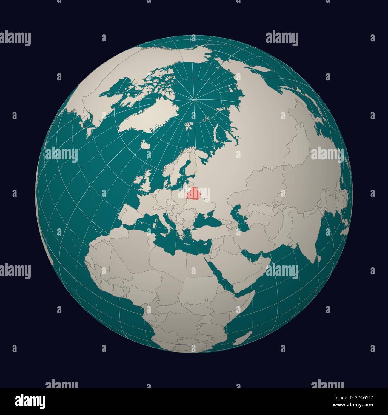 Republic of Belarus on the map. Globe centered on Belarus. Country ...