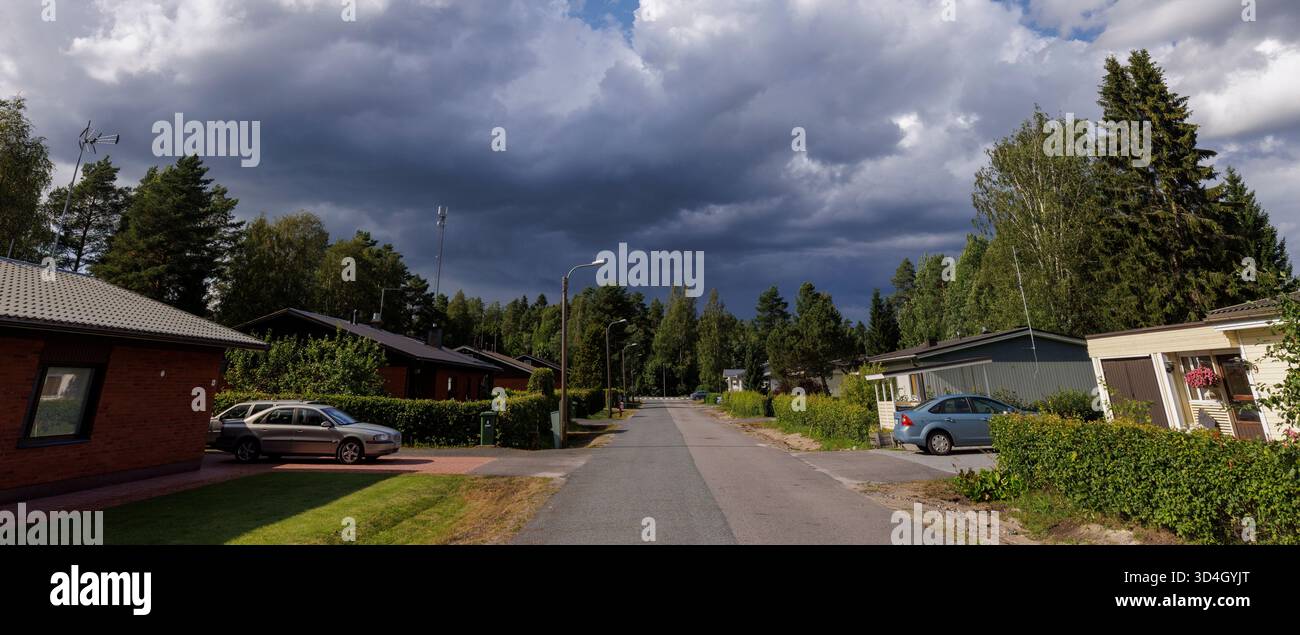 Empty street at small town suburb and detached houses , Finland Stock ...