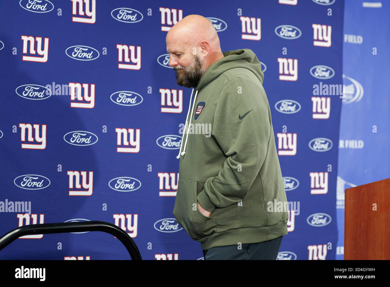 New York Giants head coach Brian Daboll leaves the podium after ...