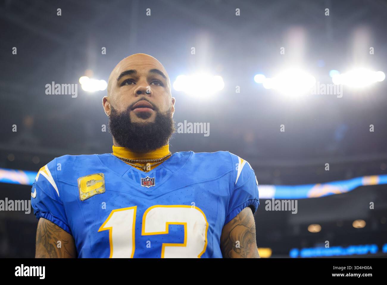 Los Angeles Chargers wide receiver Keenan Allen looks on after an NFL ...