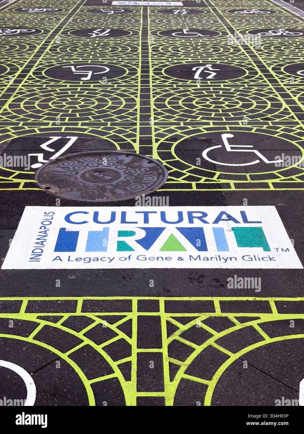 Painted pedestrian road crossing for the cultural trail in Indianapolis ...