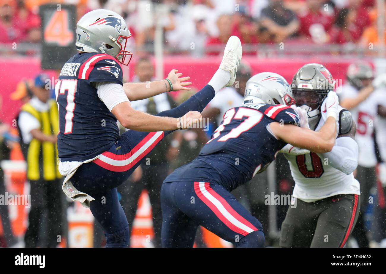 New England Patriots' Bryce Baringer punts against the Tampa Bay ...
