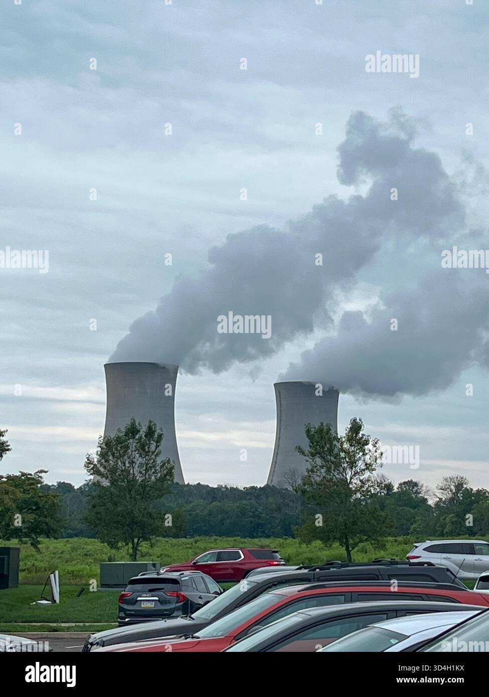 Limerick Nuclear Power Station are emitting smoke into the sky. The sky ...