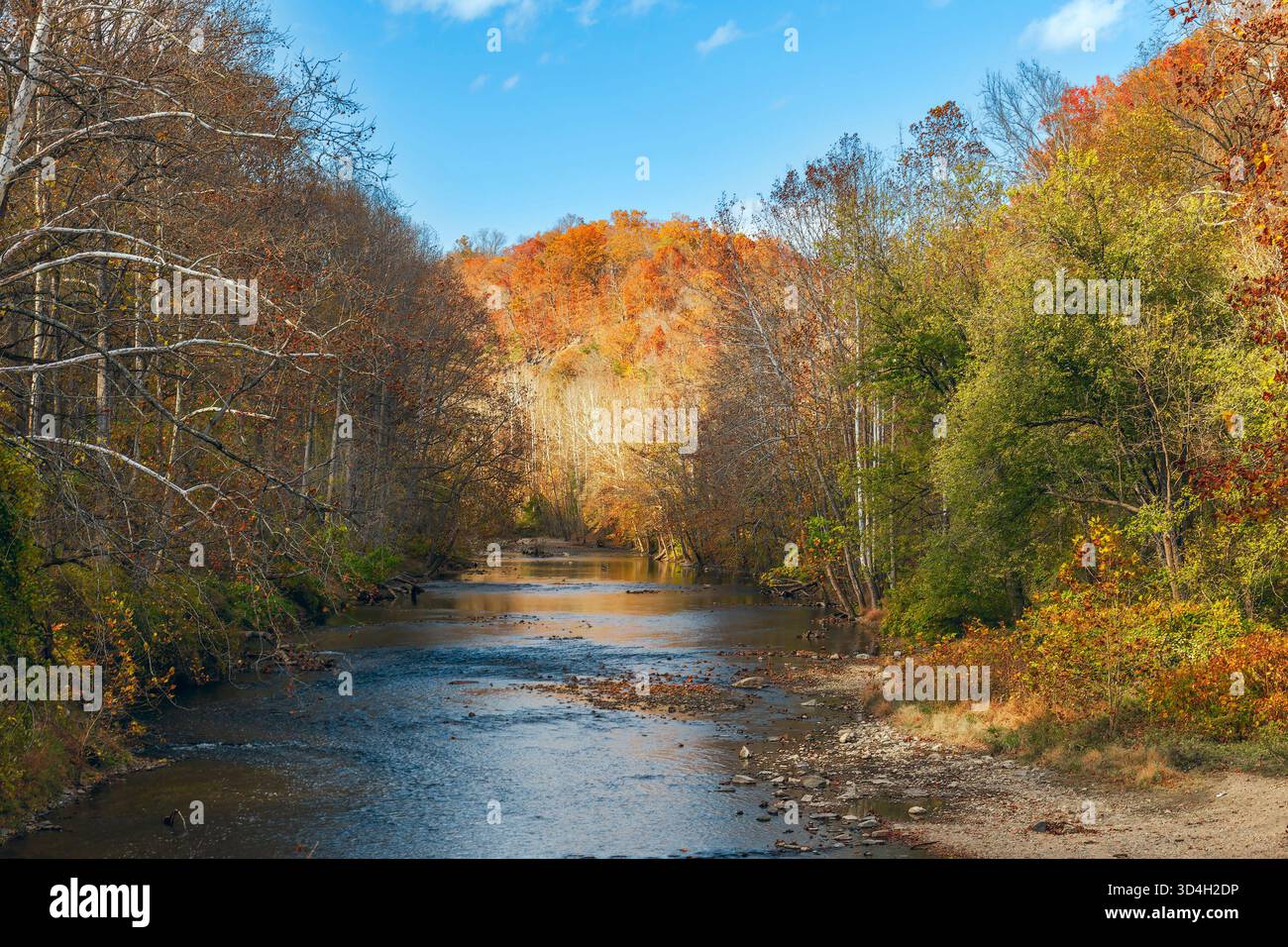 Patapsco River during fall foliage season. Patapsco Valley State Park ...