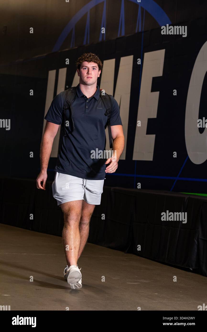 Seattle Seahawks linebacker Connor O'Toole (57) arrives before an NFL ...