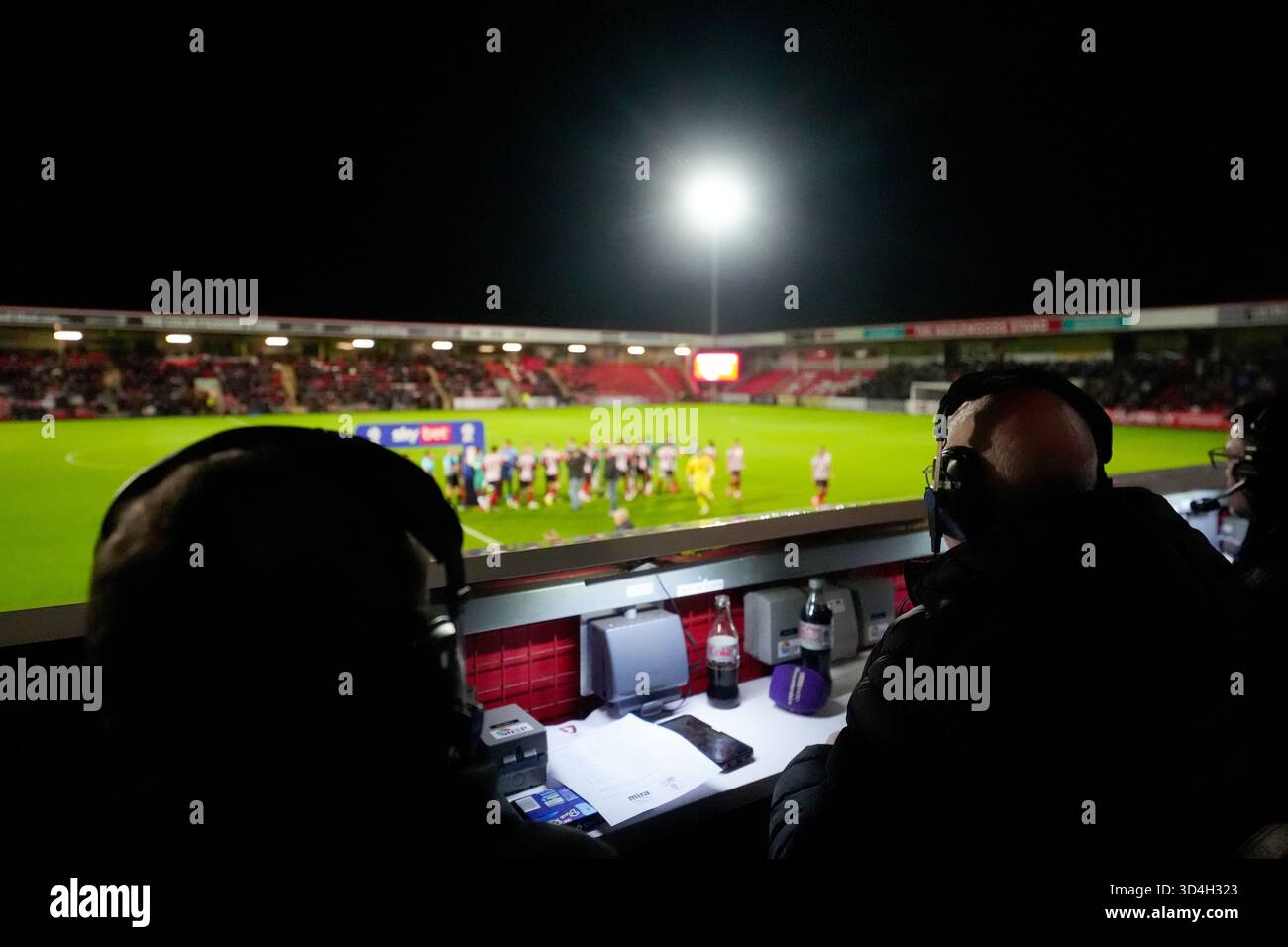 Commentators in the stands during the Sky Bet League Two match at the ...
