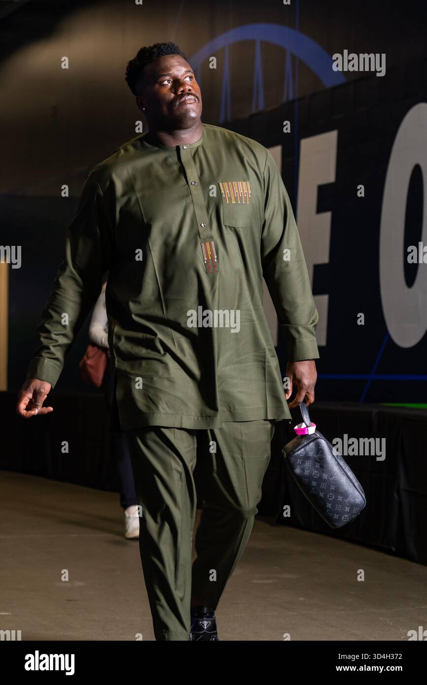 Seattle Seahawks center Olu Oluwatimi (55) arrives before an NFL ...