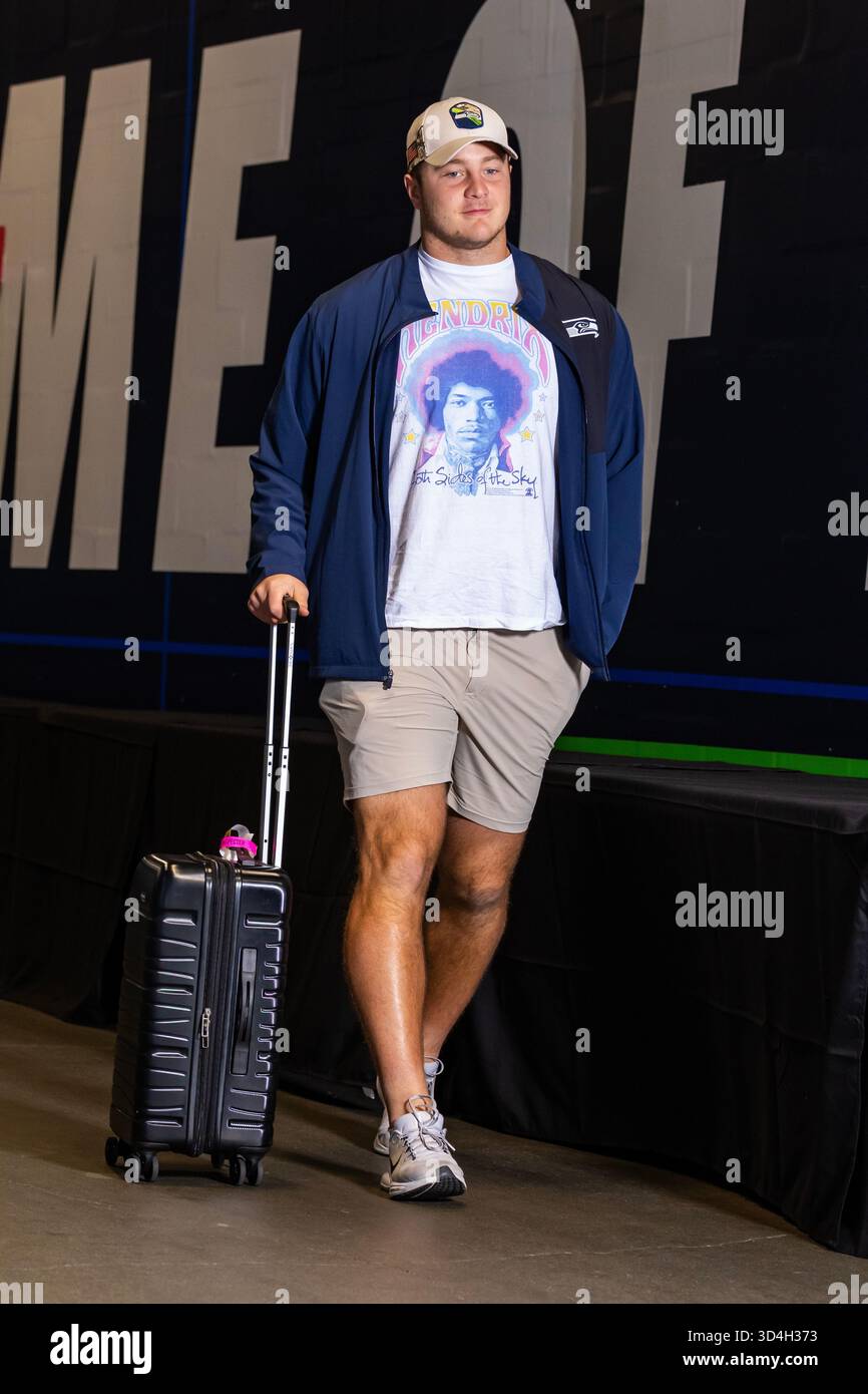 Seattle Seahawks guard Mason Richman (78) arrives before an NFL ...