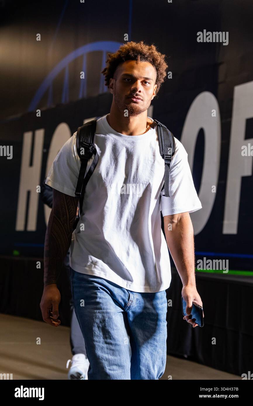 Seattle Seahawks running back George Holani (36) arrives before an NFL ...
