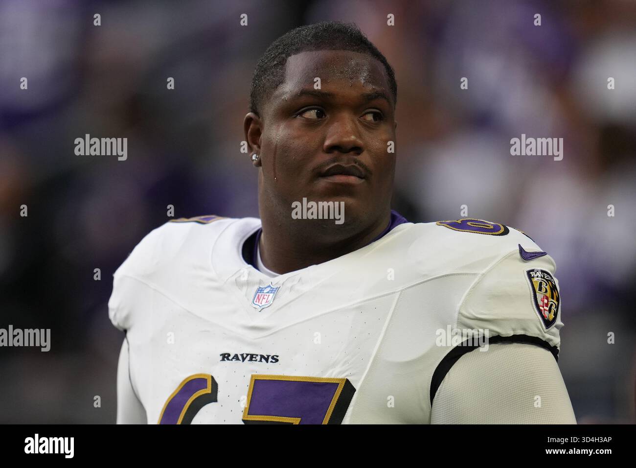 Baltimore Ravens offensive tackle Corey Bullock (67) stands on the ...