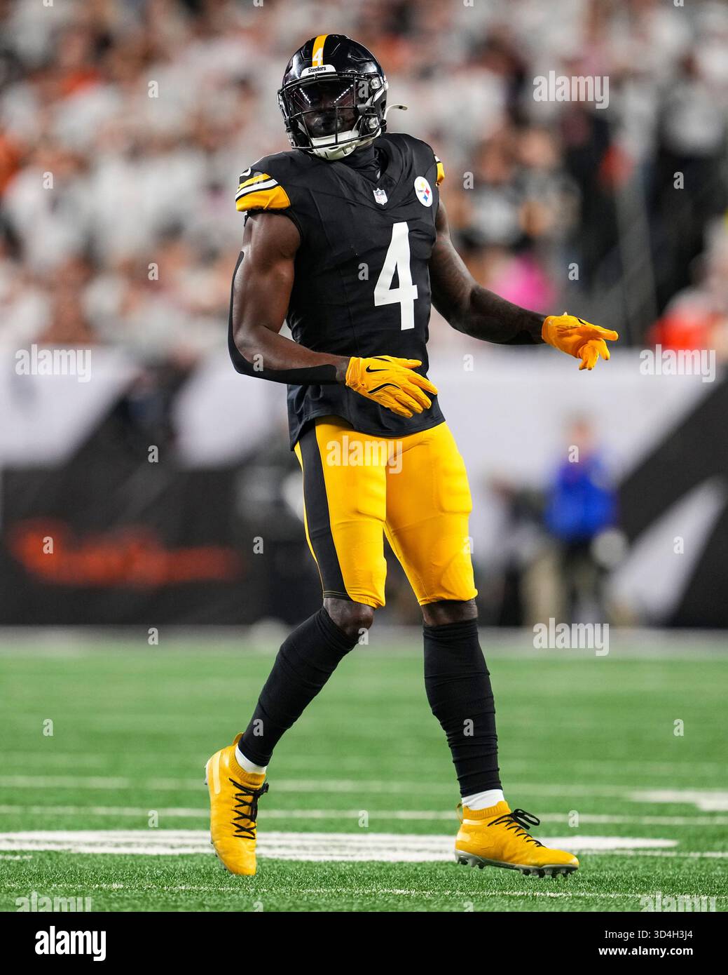 Pittsburgh Steelers wide receiver DK Metcalf (4) looks on during an NFL ...